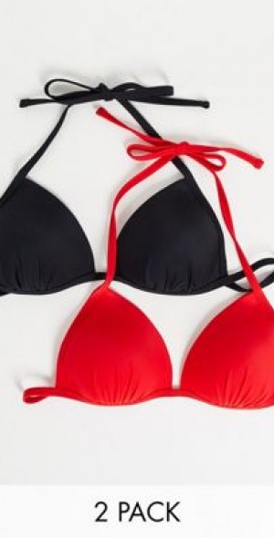 New Look - 2 pack triangle bikini top in black