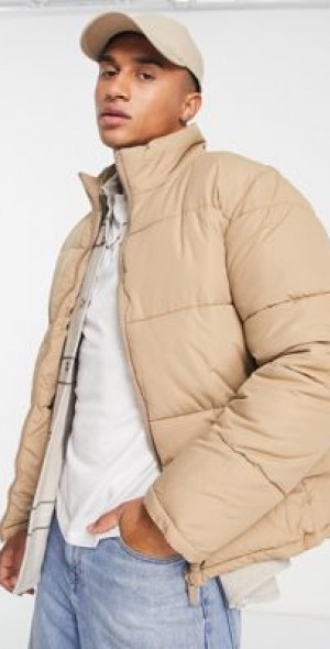 New Look - funnel neck puffer in stone-Neutral