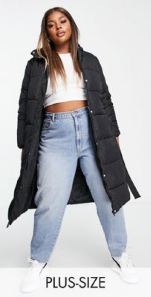 New Look Plus - New Look Curve belted padded jacket in black