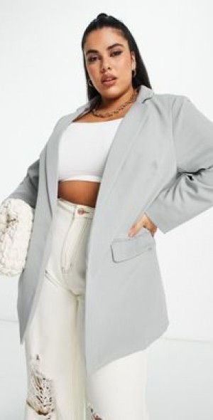 New Look Plus - New Look Curve boyfriend blazer in gray