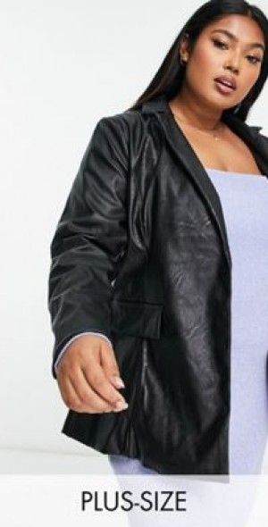 New Look Plus - New Look Curve faux leather blazer in black