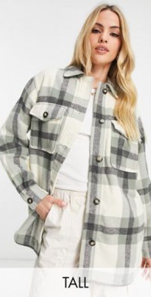 New Look Tall - check oversized shirt in green