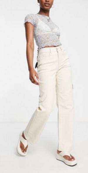 Object - cotton wide leg dad jeans in ecru - STONE-Neutral