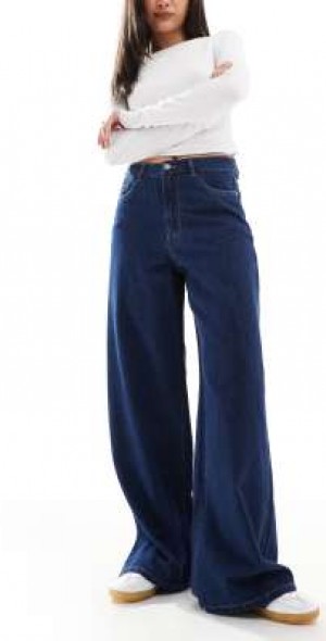 Object - denim wide leg jeans in dark wash-Blue