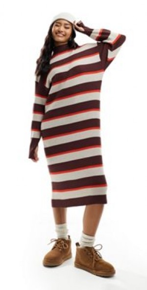 Object - knitted high neck midi sweater dress in red stripe