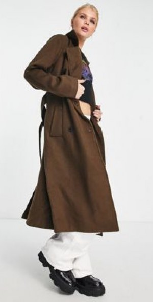 Object - wool blend trench coat in brown