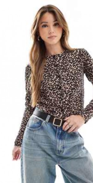 ONLY - leo print cardigan in brown