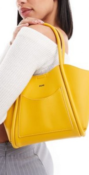 PASQ - small grab tote bag with front pocket in yellow