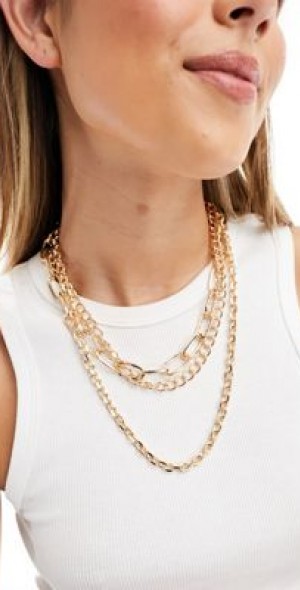 Pieces - 3-layer chain necklace in gold