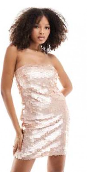 Pretty Lavish - embellished bandeau mini dress in deep blush-Pink