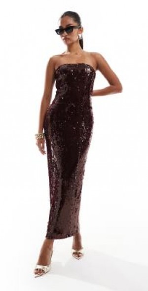 Pretty Lavish - strapless embellished midaxi dress in burgundy sequin-Red