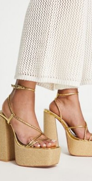 Public Desire - Blissful raffia strappy platforms in gold