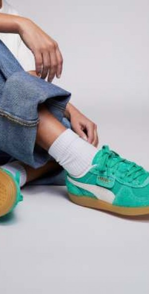 Puma - PUMA Vintage Palermo sneakers with gum sole in green and white