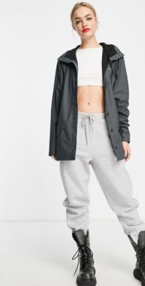 Rains - short waterproof jacket in charcoal-Black