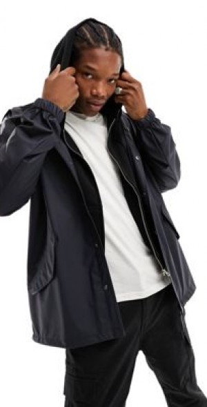 Rains - waterproof hooded fishtail jacket in navy