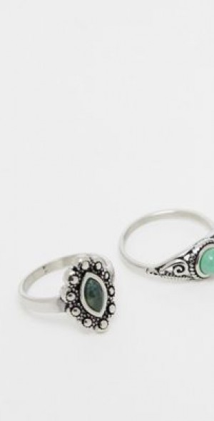 Reclaimed Vintage - 2-pack burnished stone rings in stainless steel-Silver