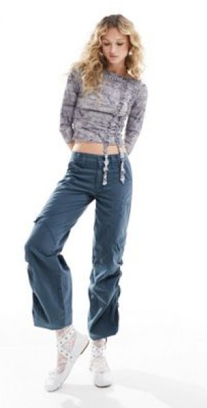 Reclaimed Vintage - 3/4 denim slash neck top-Blue