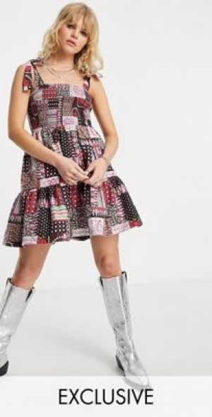 Reclaimed Vintage - Inspired patchwork mini dress in multi prints