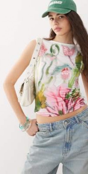 Reclaimed Vintage - jersey tank with tulip flower print and ...