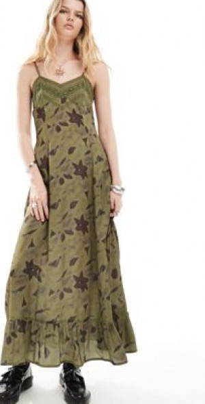 Reclaimed Vintage - maxi printed slip dress in satin-Multi