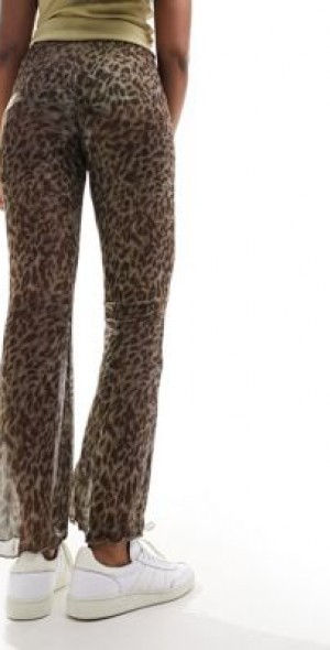 Reclaimed Vintage - mesh flares in leopard print-Multi