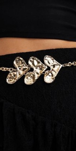 Reclaimed Vintage - oversized hearts belly chain in gold