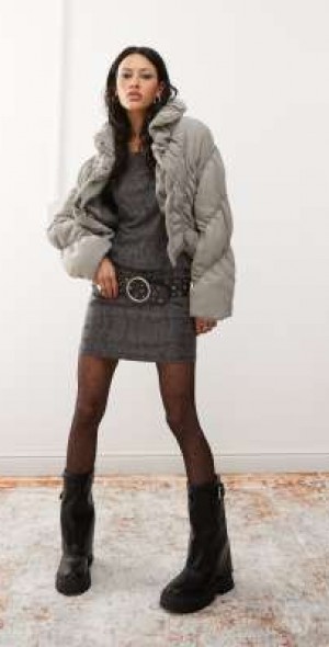 Reclaimed Vintage - ruched puffer in gray