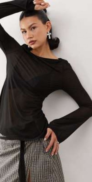 Reclaimed Vintage - slash neck flared sleeve tunic in black