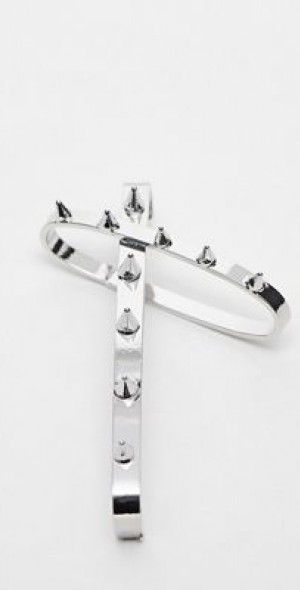 Reclaimed Vintage - spiked cross ear cuff in rhodium-Silver
