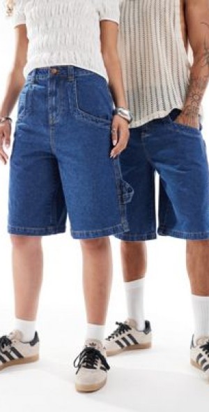 Reclaimed Vintage - unisex skate denim jorts in indigo-Blue