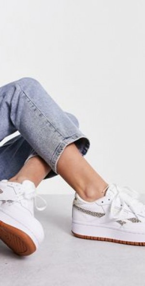 Reebok - Club C Double sneaker in white and leopard print - Exclusive ...