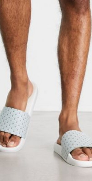 Reiss - ashley pool sliders in sage print-Green