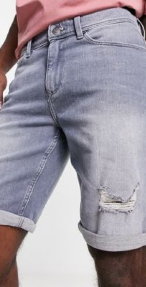 River Island - skinny denim shorts with rips in gray