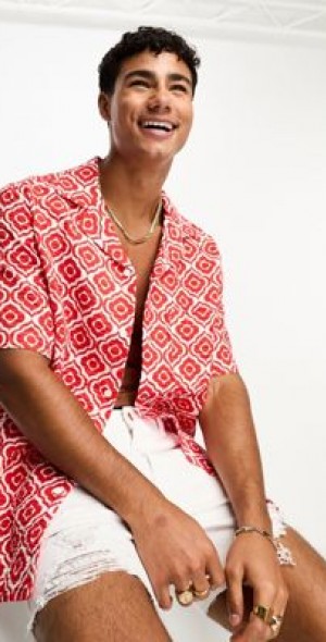 River Island - texture geo shirt in red