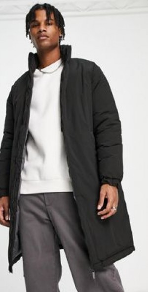 Selected Homme - longline heavyweight puffer in black