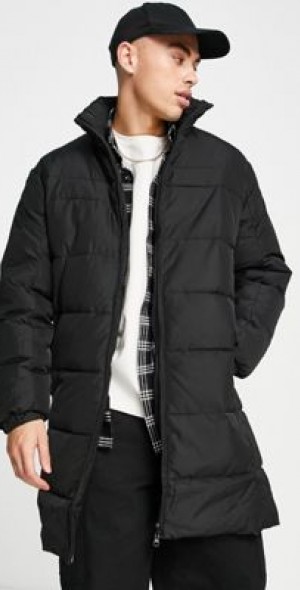 Selected Homme - longline puffer jacket in black