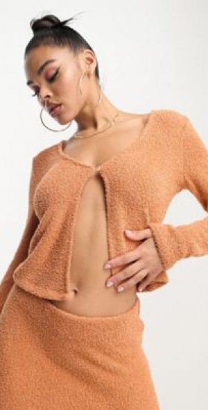 Something New - x Klara Hellqvist fluffy cardigan in rust - part of a set-Orange