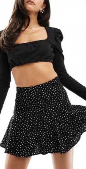 Stradivarius - polka dot skort in black