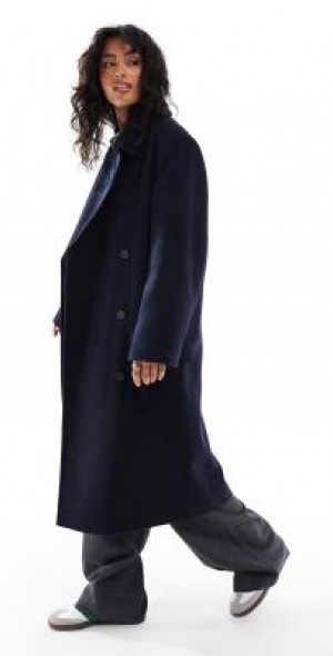 Stradivarius - STR longline tailored coat in navy