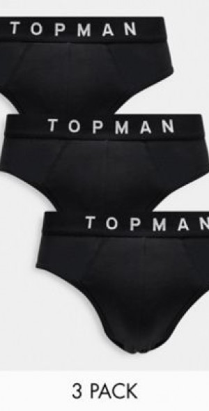 Topman - 3 pack briefs in black with black waistband