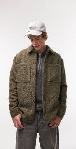 Topman - boiled wool look jacket in khaki-Green