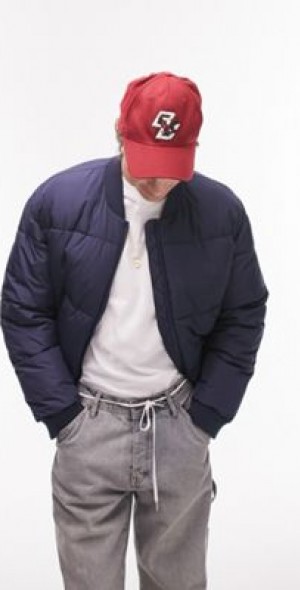 Topman - puffer jacket with baseball collar in navy