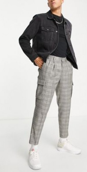 Topman - smart cargo pants in gray check