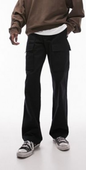 Topman - wide leg stacker smart cargo pants in black