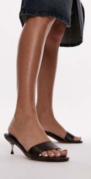 Topshop - Izz rounded mid pin heel mule in brown snake
