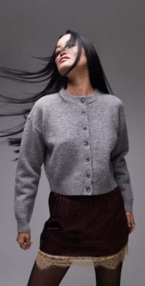 Topshop - knit ultimate micro cardigan in gray