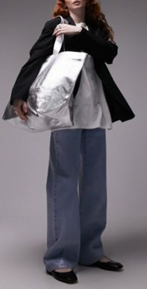 Topshop - Lucy leather oversized tote bag in silver