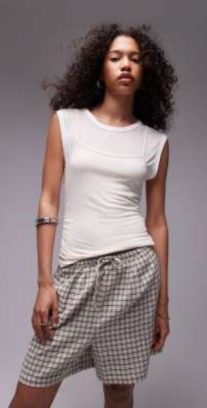 Topshop - premium basic sheer double layer tank in neutral-White