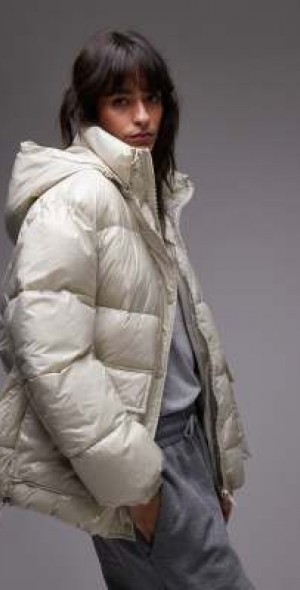 Topshop - puffer bomber jacket in pearl white