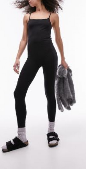 Topshop - seamless square neck unitard in black